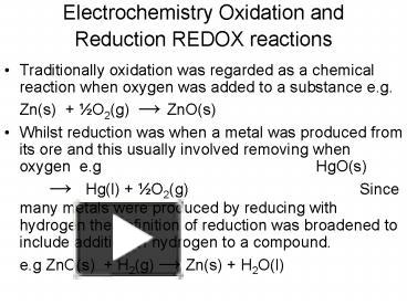 Electrochemistry Oxidation and Reduction REDOX reactions presentation ...