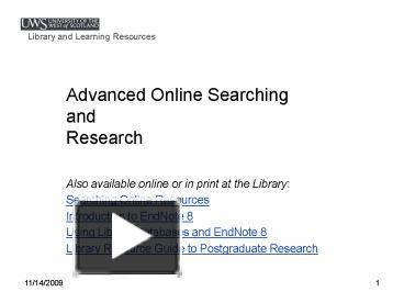 PPT – Library and Learning Resources PowerPoint presentation | free to view - id: 1aef72-ZDc1Z