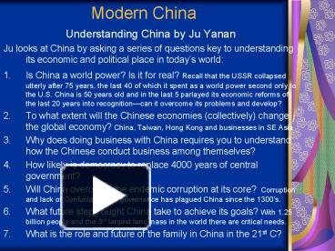 PPT – Modern China PowerPoint presentation | free to view - id: 1b6bb-ZDJhY
