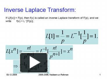 Inverse Laplace Transform: presentation | free to view