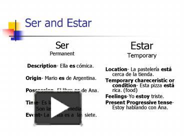 PPT – Ser and Estar PowerPoint presentation | free to view - id: 1bae4d ...