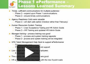 PPT – Phase 1 ePerformance Lessons Learned Summary PowerPoint presentation | free to view - id ...