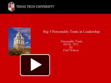 PPT – Big 5 Personality Traits in Leadership PowerPoint presentation ...