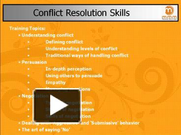 Developing Effective Conflict Resolution Skills presentation | free to download
