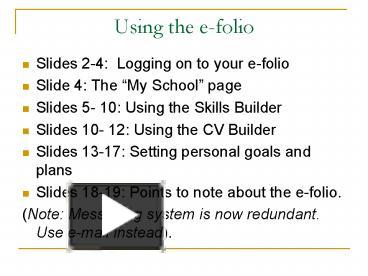 Using the efolio presentation | free to view
