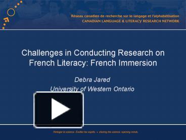 Challenges in Conducting Research on French Literacy: French Immersion ...