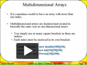 PPT – Multidimensional Arrays PowerPoint presentation | free to view - id: 1d7cf2-YWUyO