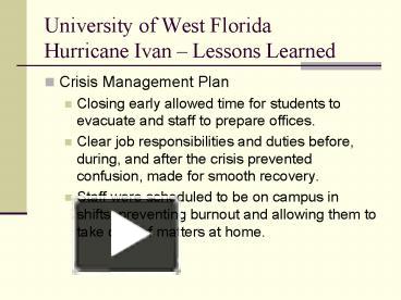 University of West Florida Hurricane Ivan Lessons Learned presentation ...