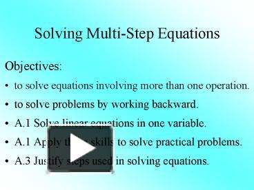PPT – Solving MultiStep Equations PowerPoint presentation | free to ...
