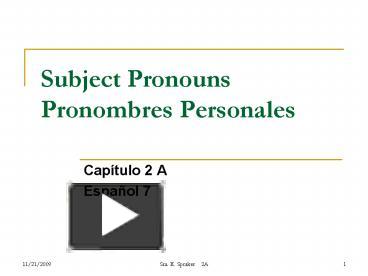 PPT – Subject Pronouns Pronombres Personales PowerPoint presentation ...