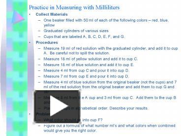 Practice in Measuring with Milliliters presentation | free to view