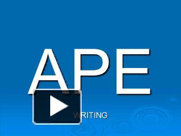 PPT – APE PowerPoint presentation | free to view - id: 1f6d71-ZDc1Z