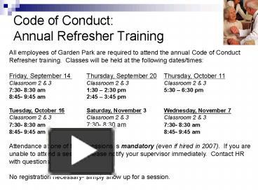 Code of Conduct: Annual Refresher Training presentation | free to view