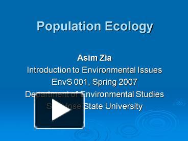 PPT – Population Ecology PowerPoint presentation | free to view - id ...
