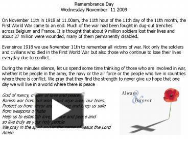 Remembrance Day presentation | free to view