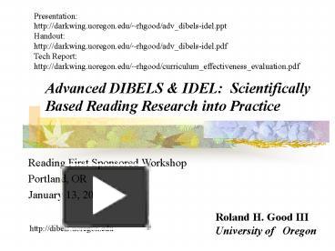 Advanced DIBELS presentation | free to download