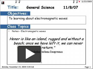Notes Electromagnetic waves presentation | free to view