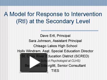 A Model for Response to Intervention RtI at the Secondary Level ...