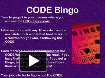 CODE Bingo presentation | free to view