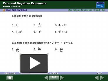 Zero and Negative Exponents presentation | free to view