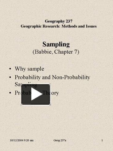 Sampling (Babbie, Chapter 7) presentation | free to view