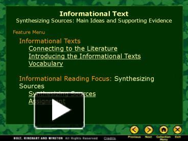 Informational Text Synthesizing Sources: Main Ideas and Supporting ...