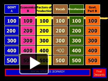 SOCIAL STUDIES JEOPARDY presentation | free to view