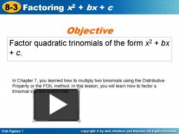 Factor quadratic trinomials of the form x2 bx c' presentation | free to ...
