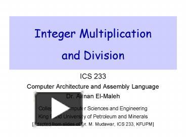 Integer Multiplication and Division presentation | free to view
