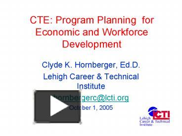 CTE: Program Planning for Economic and Workforce Development ...