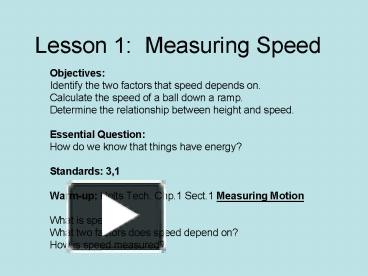 PPT – Lesson 1: Measuring Speed PowerPoint presentation | free to view ...