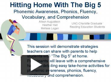 PPT – Hitting Home With The Big 5 Phonemic Awareness, Phonics, Fluency ...