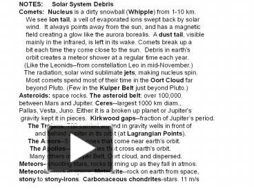 NOTES: Solar System Debris presentation | free to view