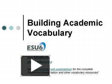 PPT – Building Academic Vocabulary PowerPoint presentation | free to ...