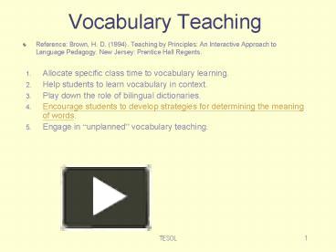 PPT – Vocabulary Teaching PowerPoint presentation | free to download ...