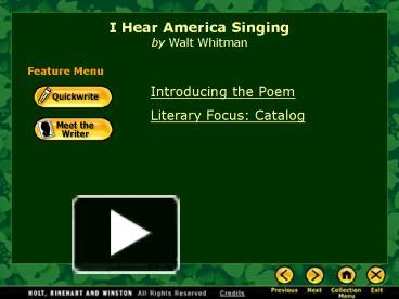 I Hear America Singing by Walt Whitman presentation | free to view