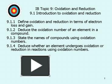 IB Topic 9: Oxidation and Reduction 9'1 Introduction to oxidation and ...