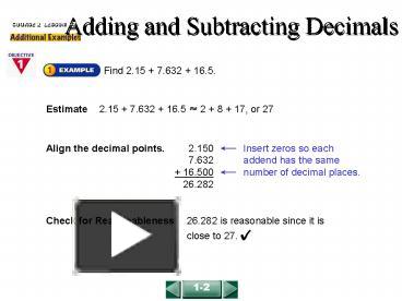 Adding and Subtracting Decimals presentation | free to view