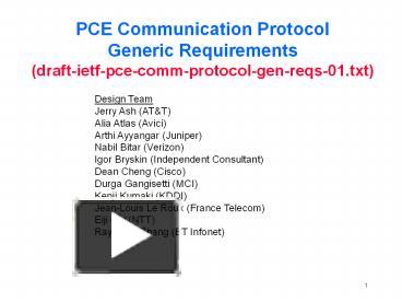 PCE Communication Protocol Generic Requirements (draft-ietf-pce-comm-protocol-gen-reqs-01.txt ...