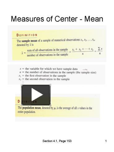 Measures of Center Mean presentation | free to view