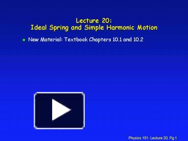 Lecture 20: Ideal Spring and Simple Harmonic Motion presentation | free ...