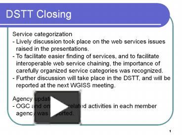 PPT – DSTT Closing PowerPoint presentation | free to download - id: 26f55a-Y2UyY