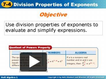 PPT – Use division properties of exponents to evaluate and simplify ...