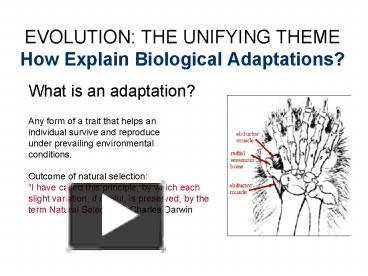 PPT – EVOLUTION: THE UNIFYING THEME How Explain Biological Adaptations ...