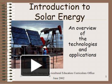 Introduction to Solar Energy presentation | free to view