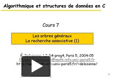 Algorithmique et structures de donnes en C presentation | free to view