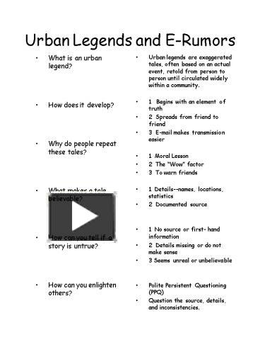 PPT – Urban Legends and ERumors PowerPoint presentation | free to view ...