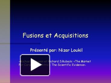 Fusions et Acquisitions presentation | free to download