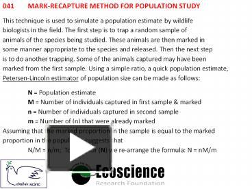041 MARK-RECAPTURE METHOD FOR POPULATION STUDY presentation | free to view