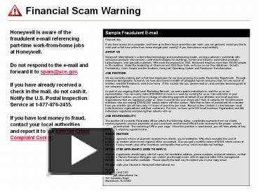 PPT – Financial Scam Warning PowerPoint presentation | free to download ...